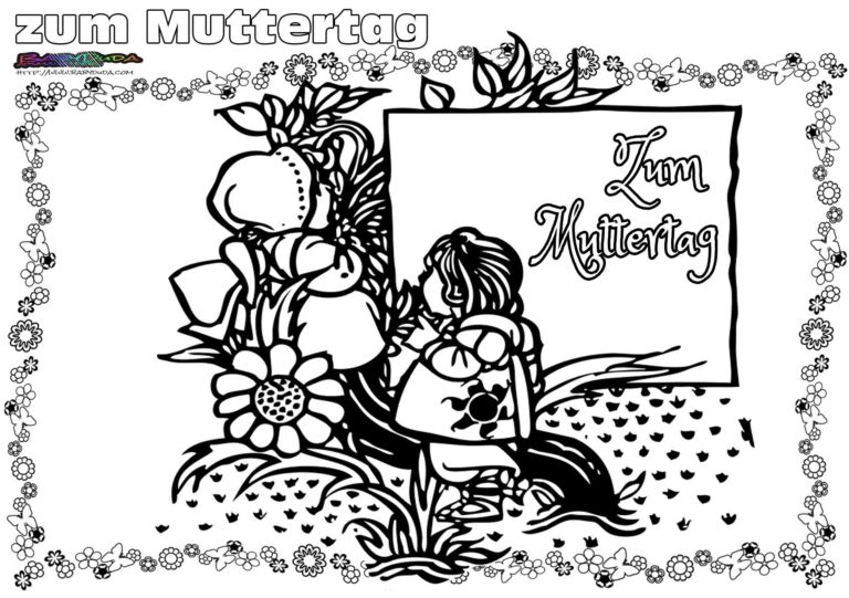 Muttertag Ausmalbild & Malvorlage Gruß mit Herz | BabyDuda » Malbuch