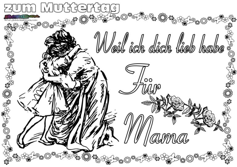 Muttertag Ausmalbild & Malvorlage Gruß mit Herz | BabyDuda » Malbuch