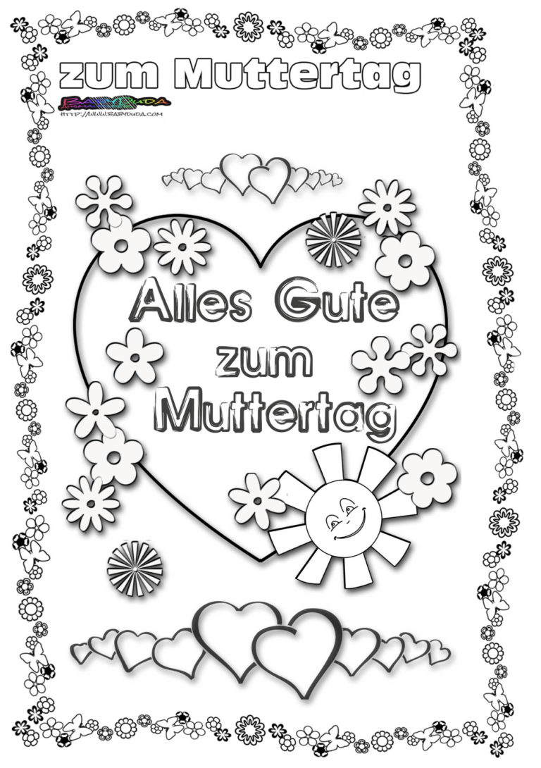 Muttertag Ausmalbild & Malvorlage Gruß mit Herz | BabyDuda » Malbuch